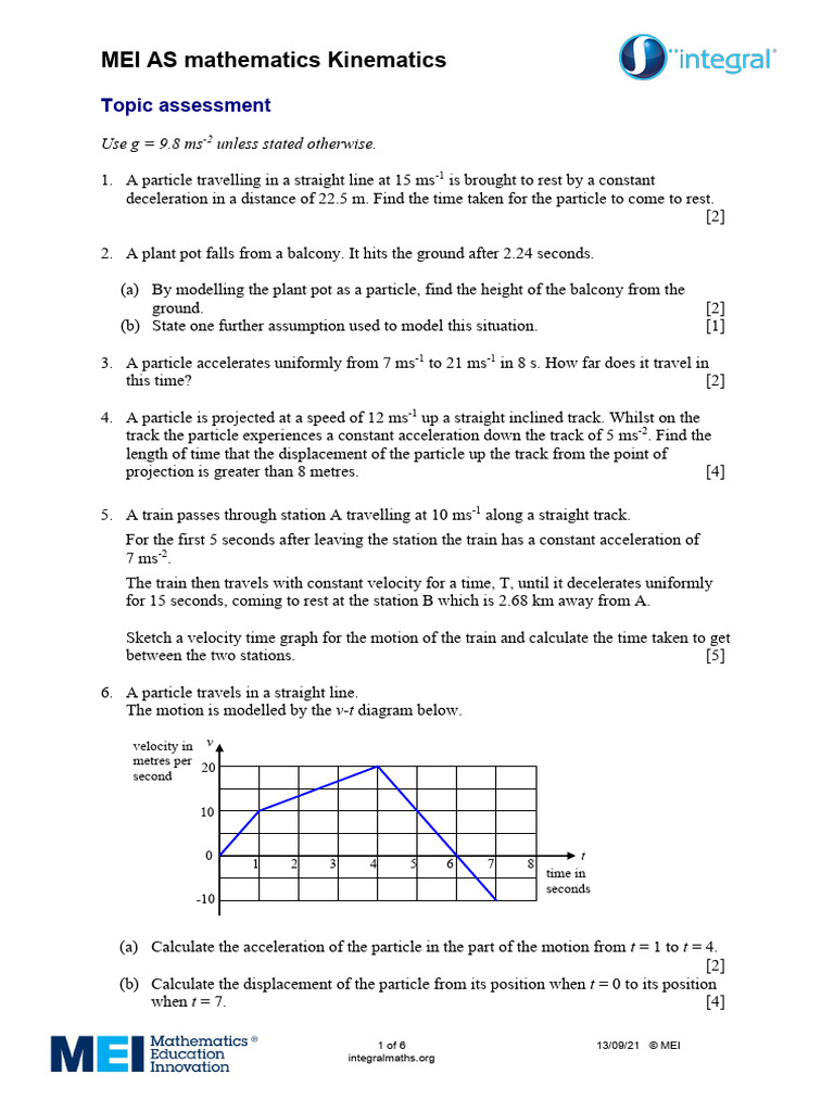 Kinematics Integral OCR MEI | PDF | Acceleration | Velocity