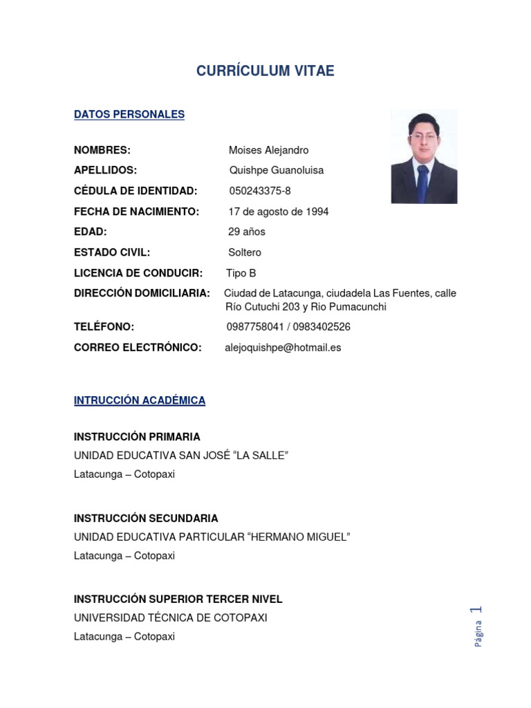 CV Moises Quishpe - 0502433758 | PDF