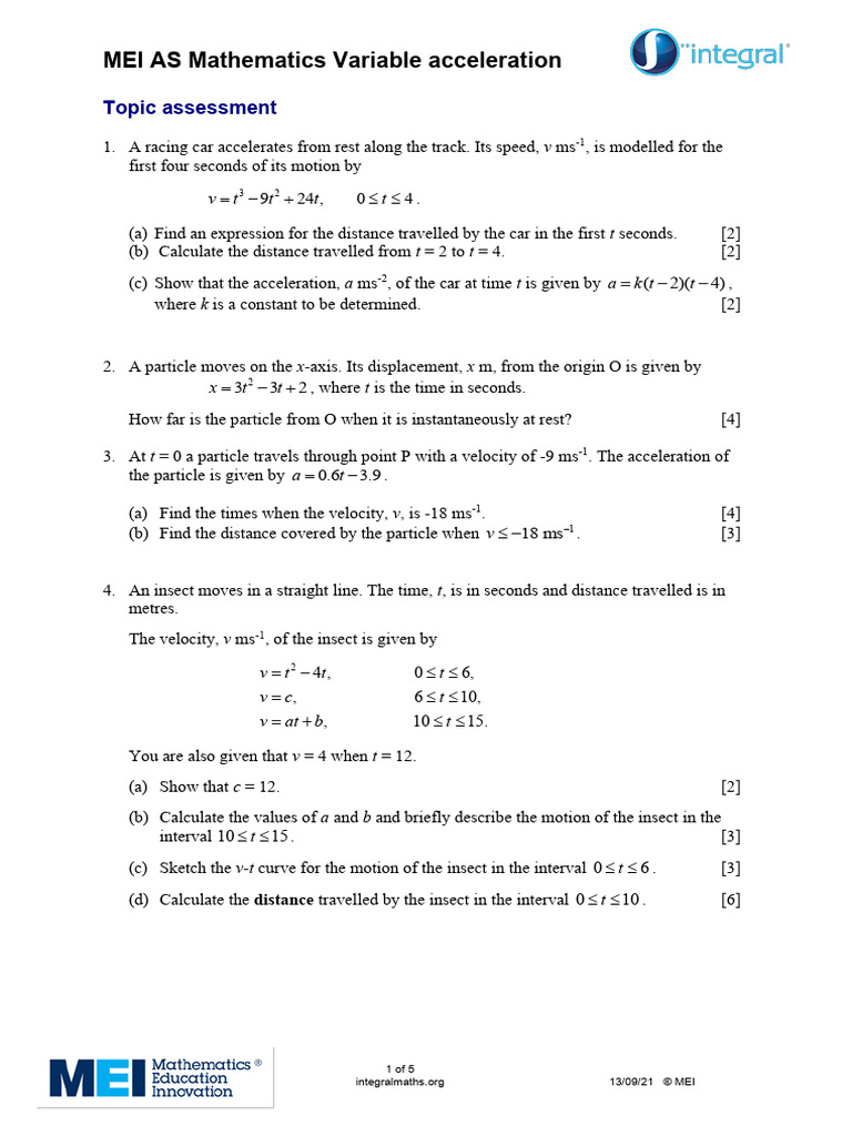 Variable Acceleration Integral OCR MEI | PDF | Acceleration | Velocity