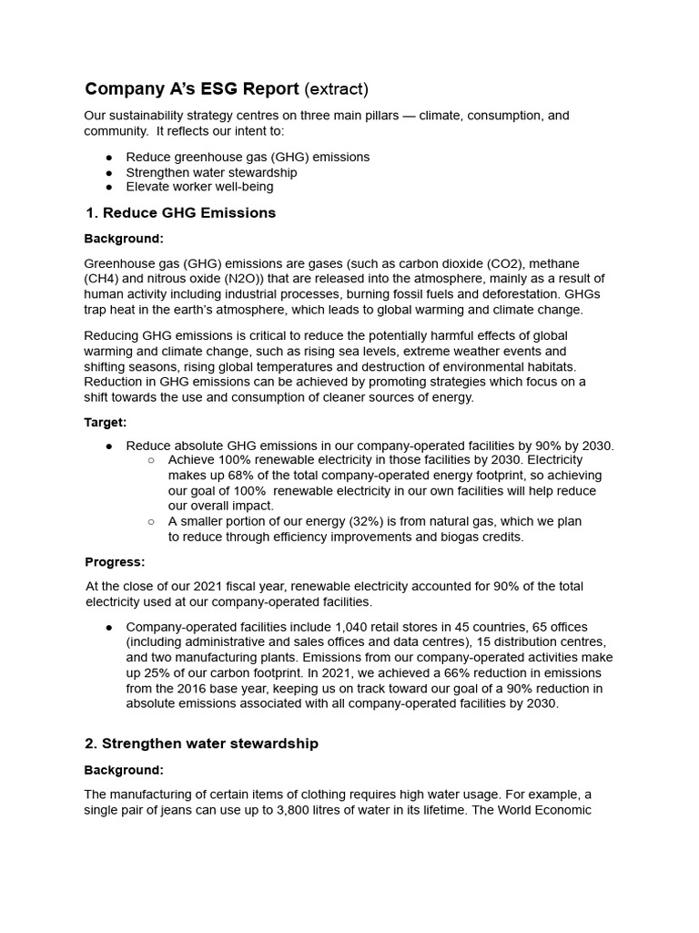 Task 2 - Company A - S ESG Report (Extract) | PDF | Greenhouse Gas ...