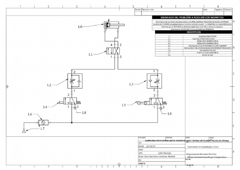 Cilindro Doble Efecto Con Regulador de Velocidad de Salida y Entrada Con Pulsador y Valvula de ...