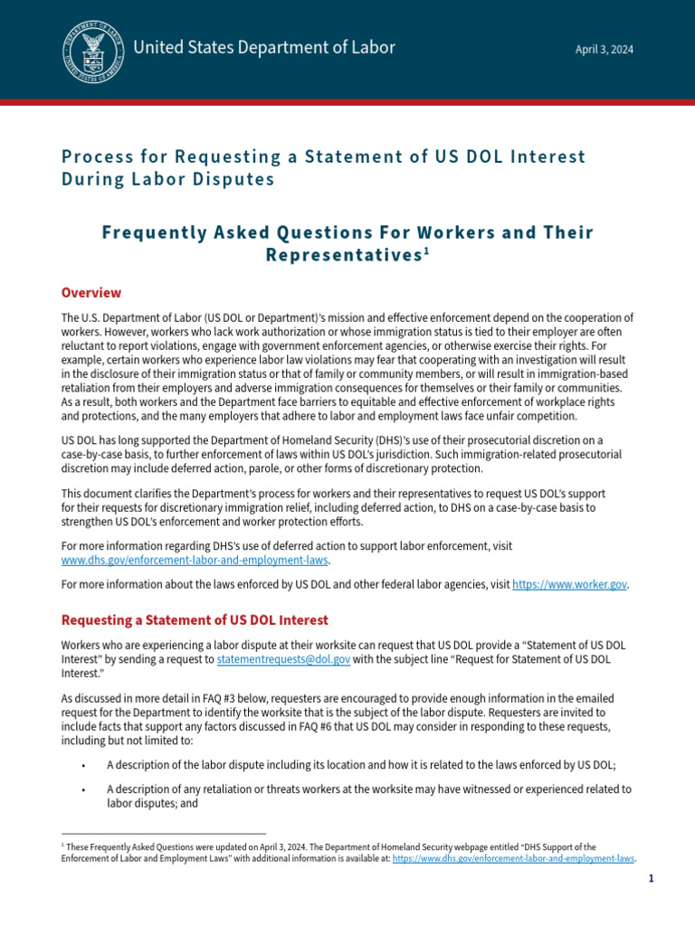 DALE Process For Requesting DOL Support FAQ English | PDF ...