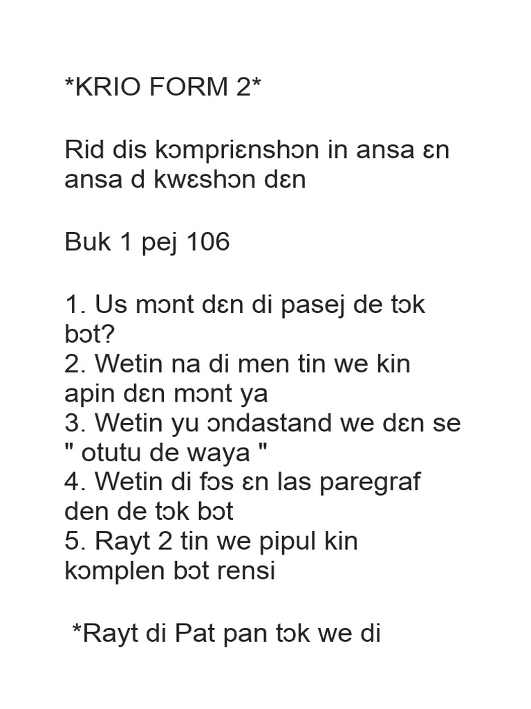 KRIO Language Comprehension Exercises | PDF | Language Arts & Discipline