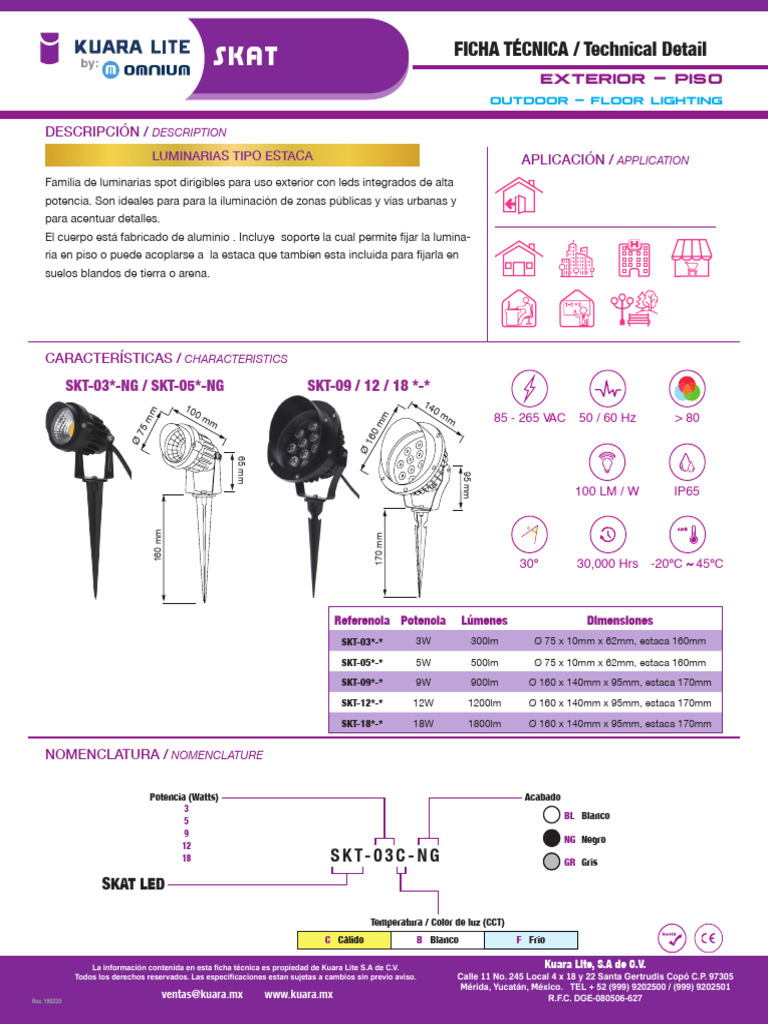 Ficha_tec_exterior_skat (Estaca Led Kuara Lite) | Descargar gratis PDF | Diodo emisor de luz ...