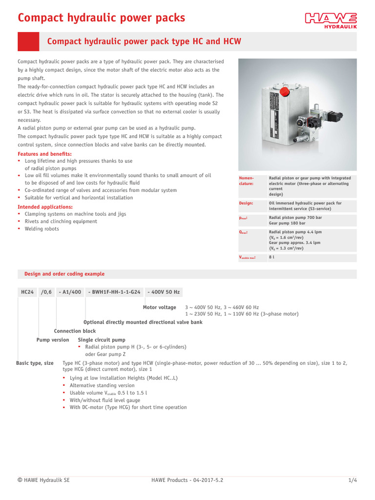 Compact Hydraulic Power Packs Overview | PDF | Pump | Engines
