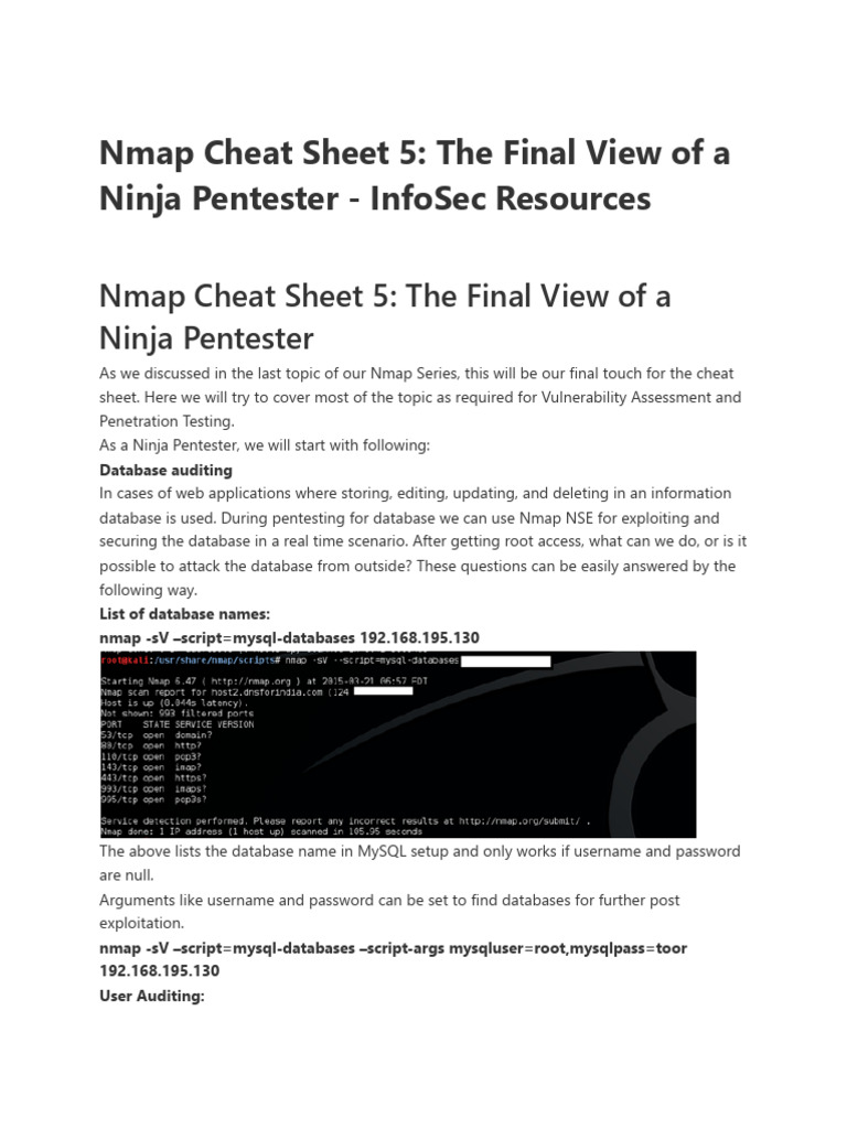 Nmap Cheat Sheet for Pentesters | PDF | Password | Penetration Test