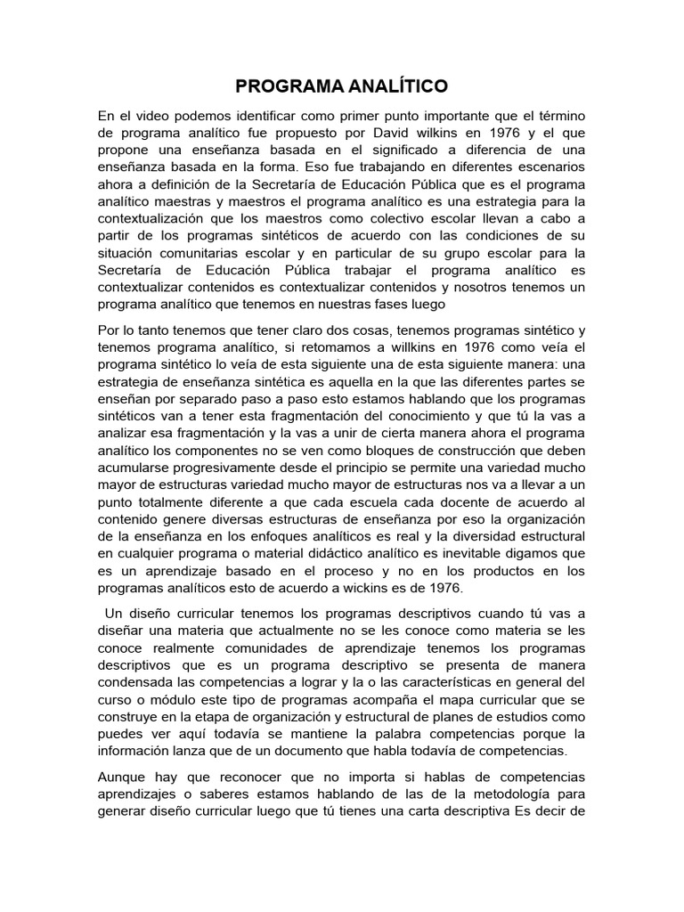Programa Analitico | Descargar gratis PDF | Enseñando | Maestros