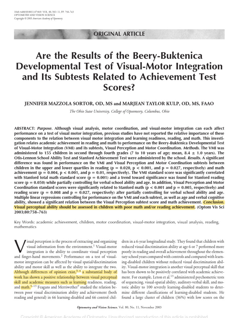 Are The Results of The Beery-Buktenica Developmental Test of Visual ...