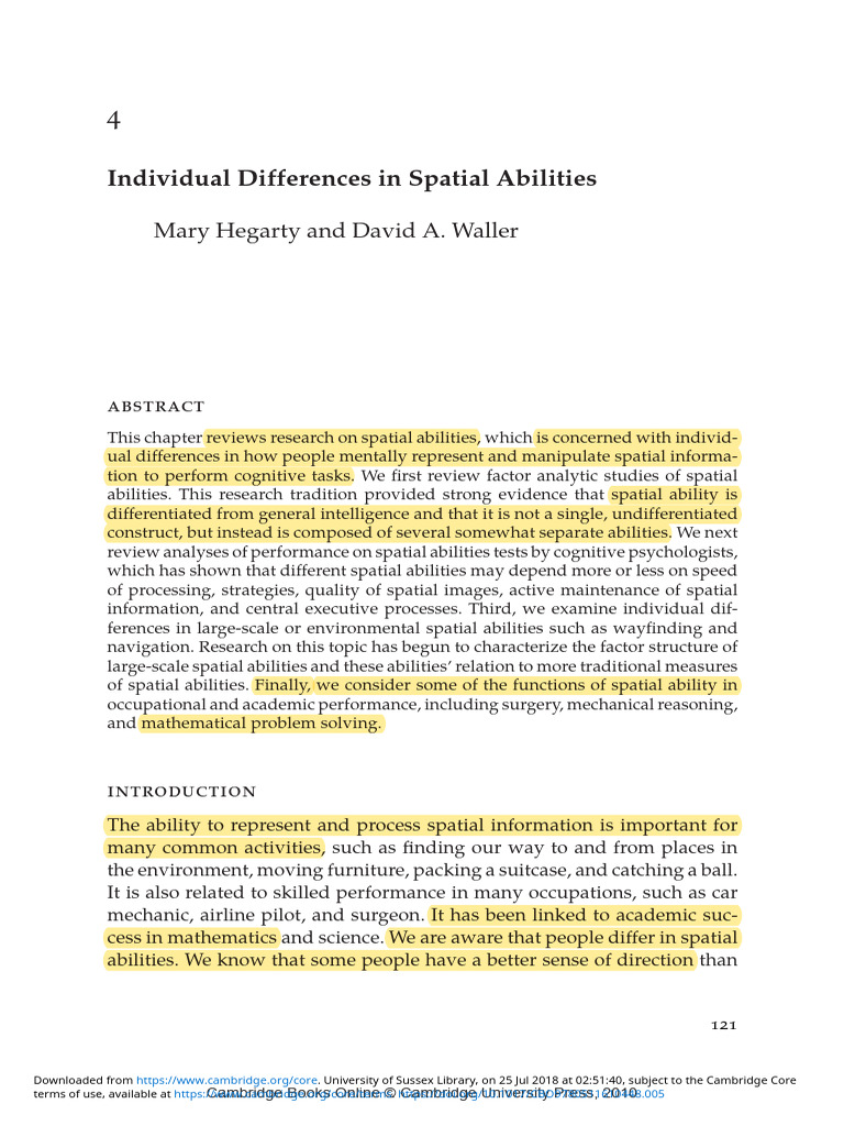 Individual Differences in Spatial Abilities | PDF | Factor Analysis | Mental Image