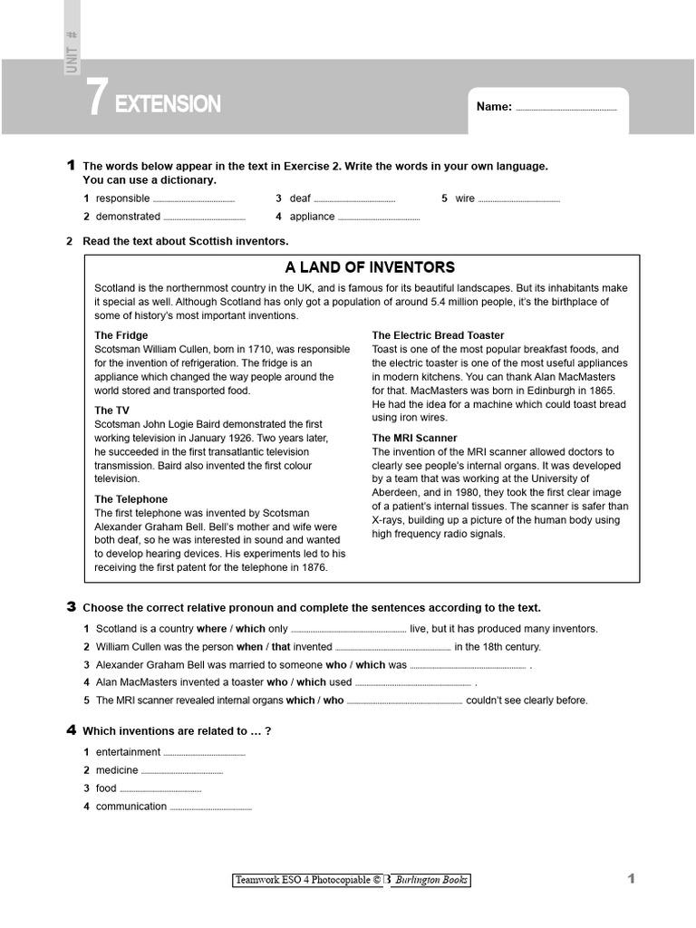 07teamwork4 Extension Unit7 | PDF | Home Appliance