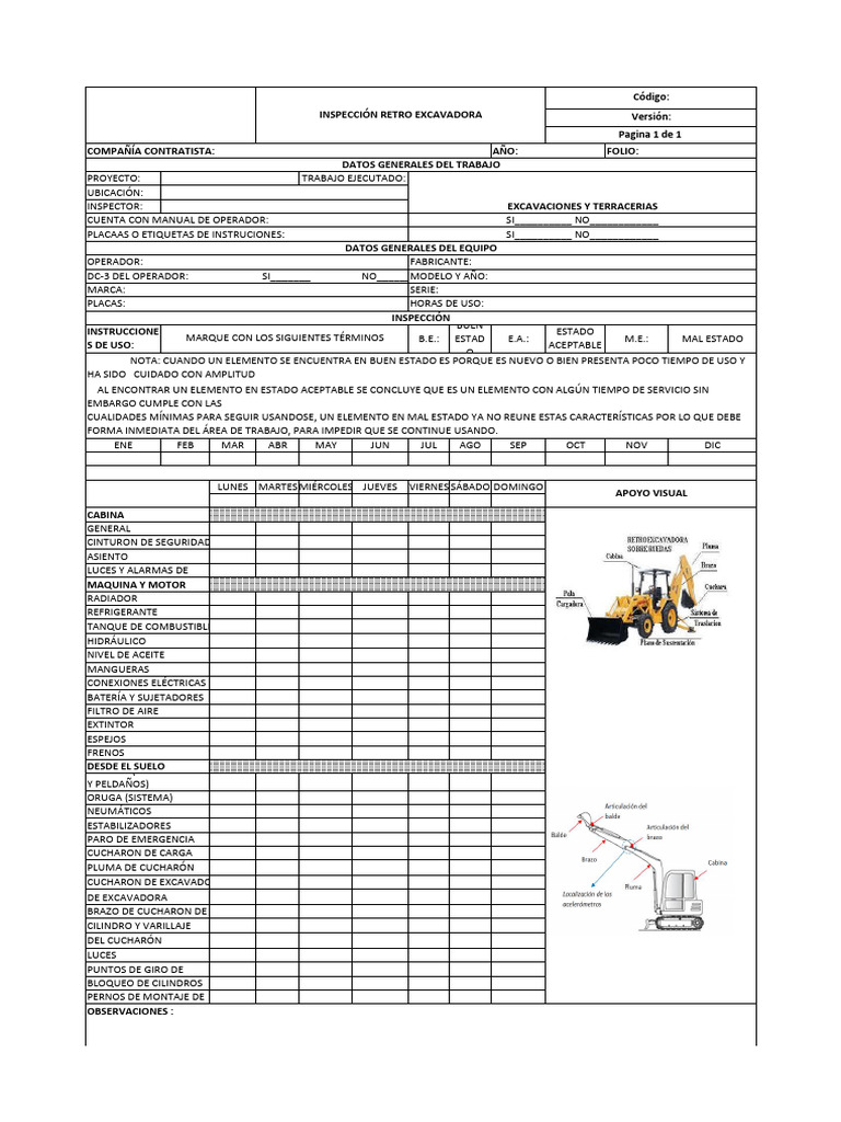 check list retro excavadora | PDF | Estilos de carrocería | Vehículos