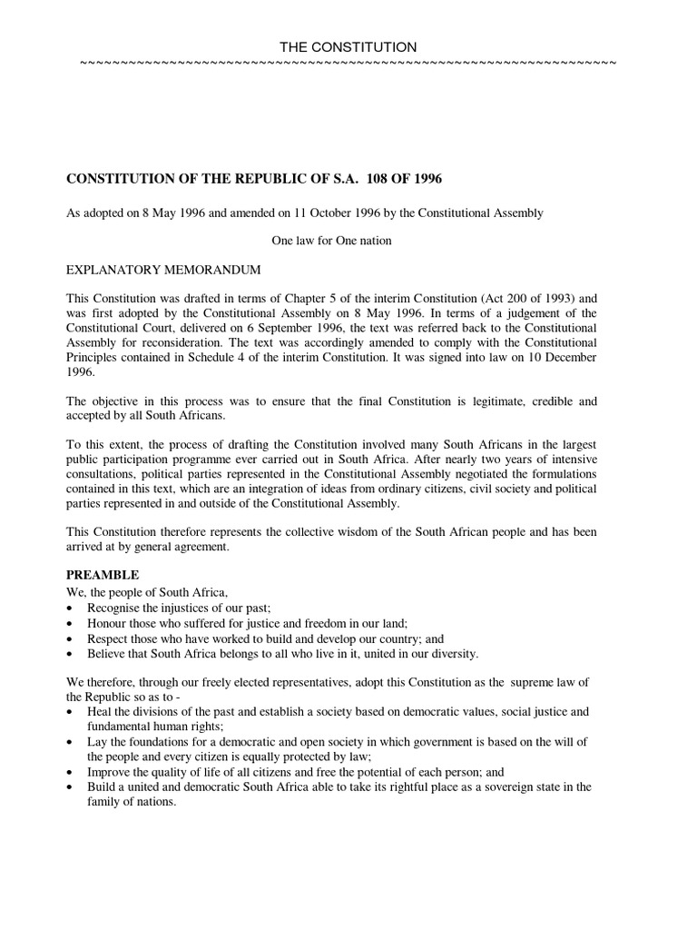 South Africa Constitution 1996 | PDF | Governance | Justice