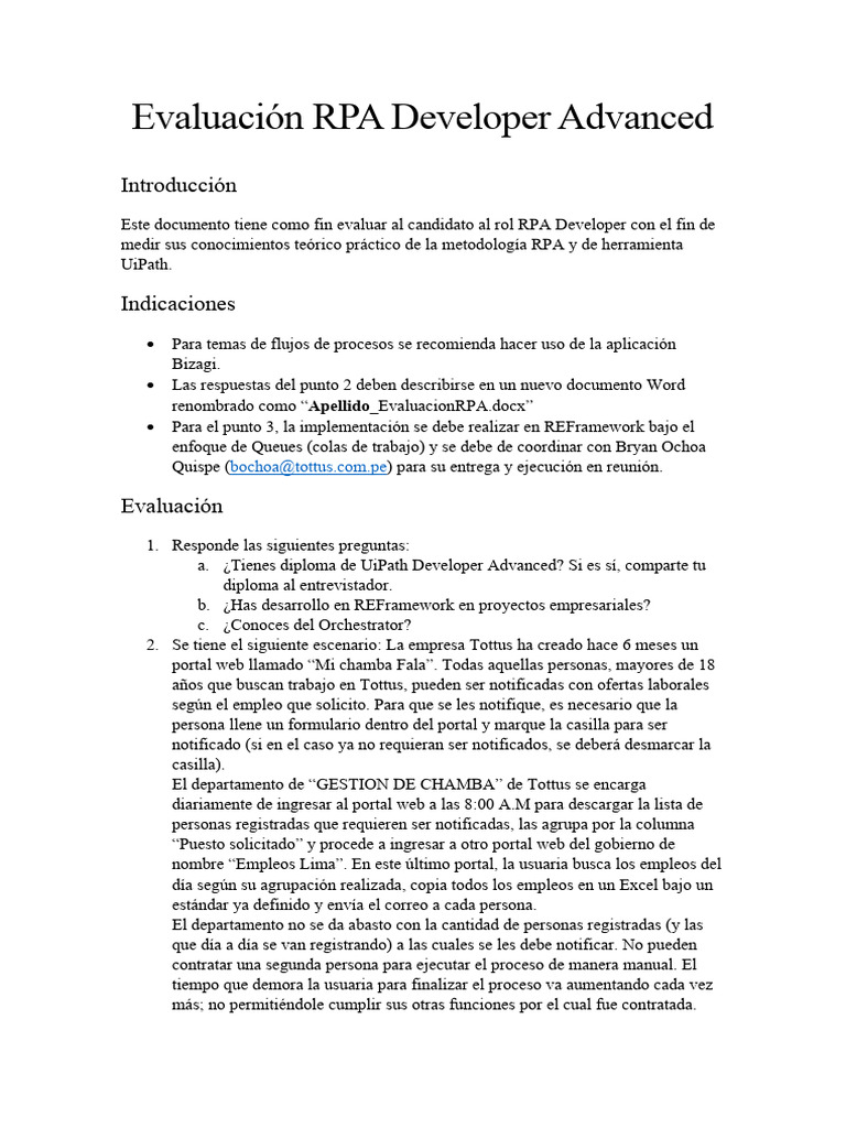 Evaluación RPA Developer Advanced | PDF | Informática
