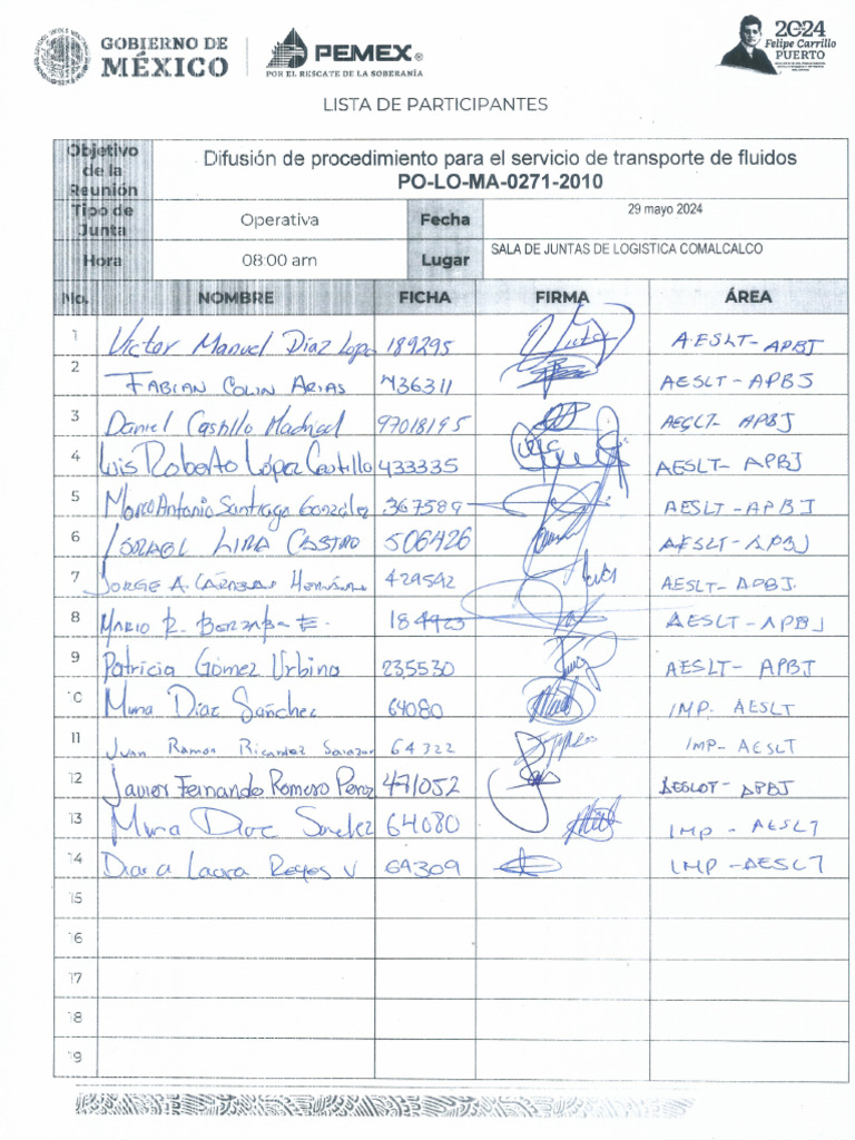 Lista de Asis. Pemex Po-Lo-Ma-0271-2010 | PDF