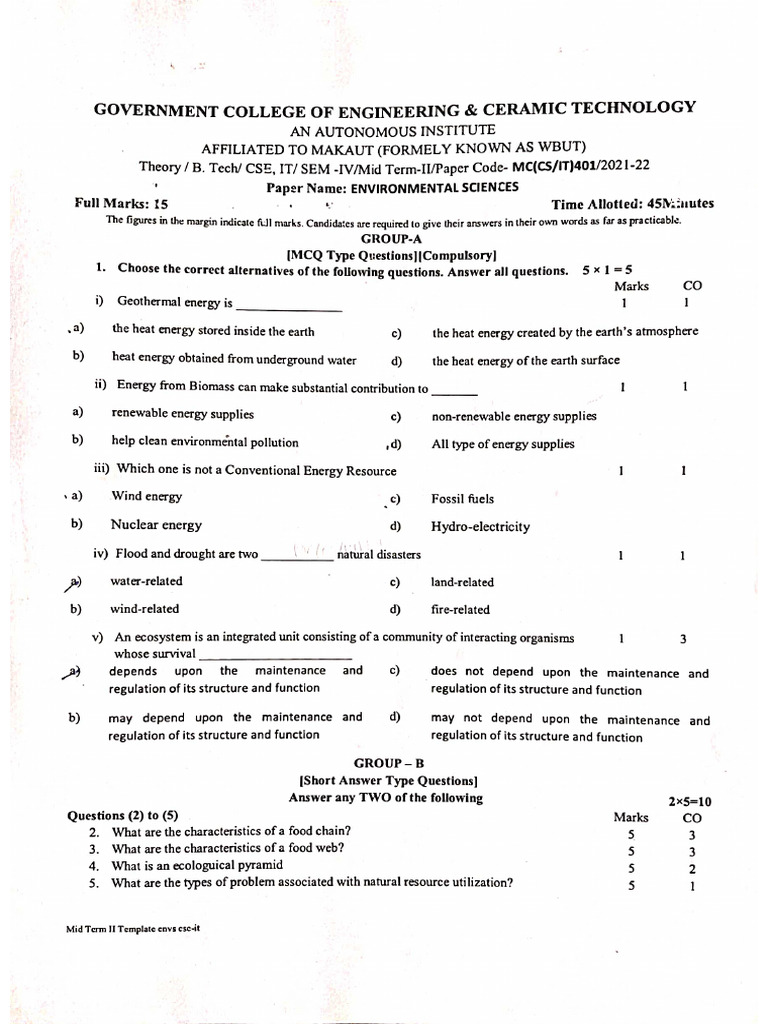 4th Sem Mid Term 2 (2021-22) | PDF