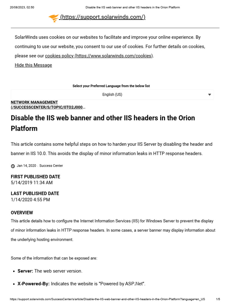Disable The Iis Web Banner And Other Iis Headers In The Orion Platform Pdf Internet