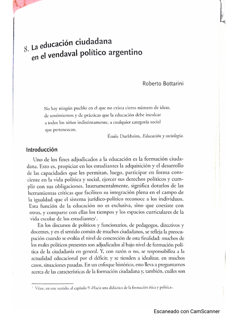 Cap. 8 Roberto Bottarini. La Educaci N Ciudadana en El Vendaval Pol Tico Argentino. Ciudadania ...