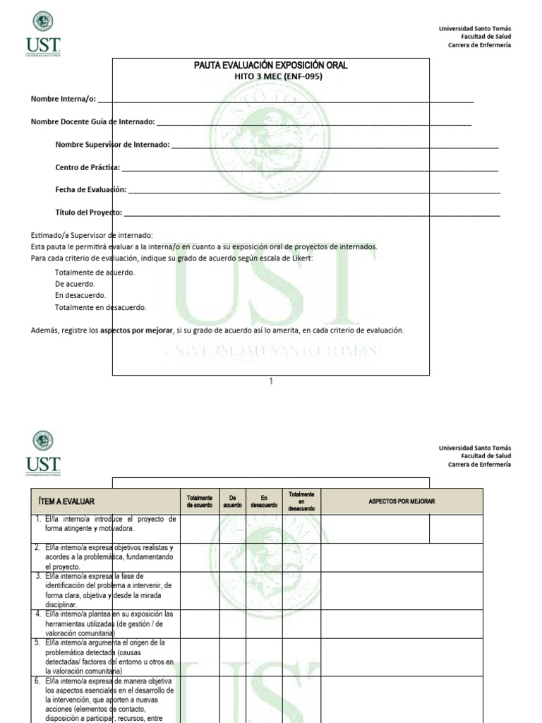 Hito 3 Enf 095 Enf 096 Pauta Exp Oral | PDF | Evaluación