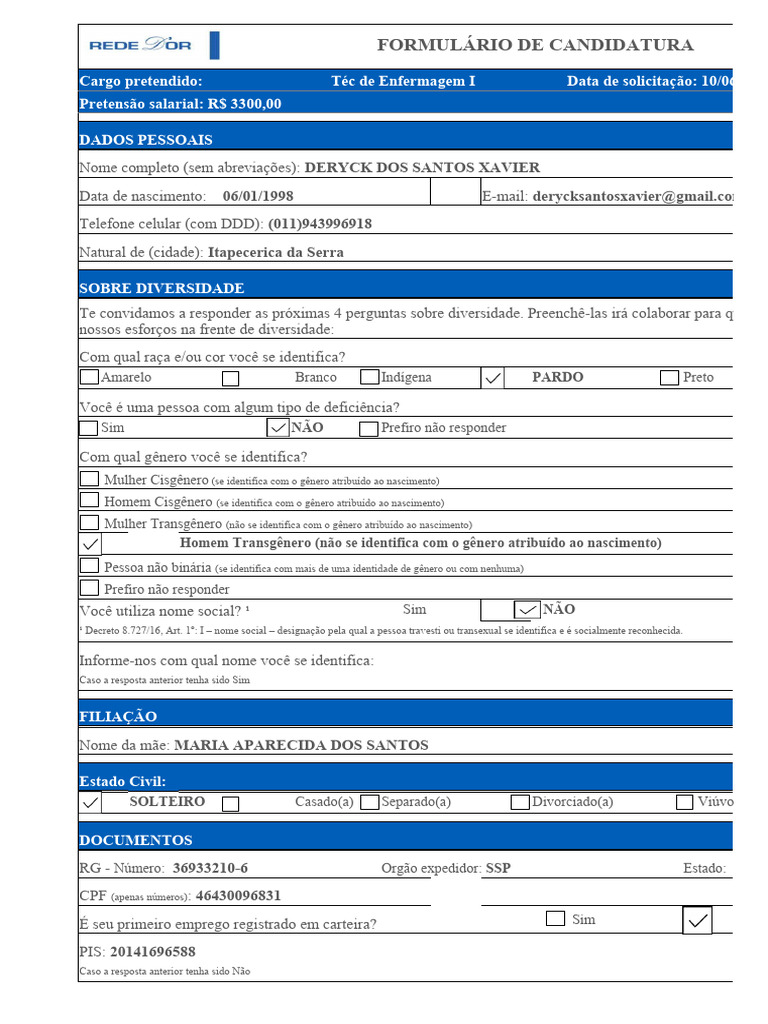 Formulário de Candidatura | PDF | Gênero | Estudos de Gênero