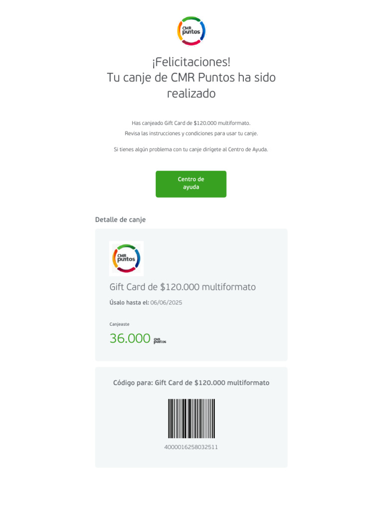 Canje de Gift Card CMR Puntos | PDF | Informática