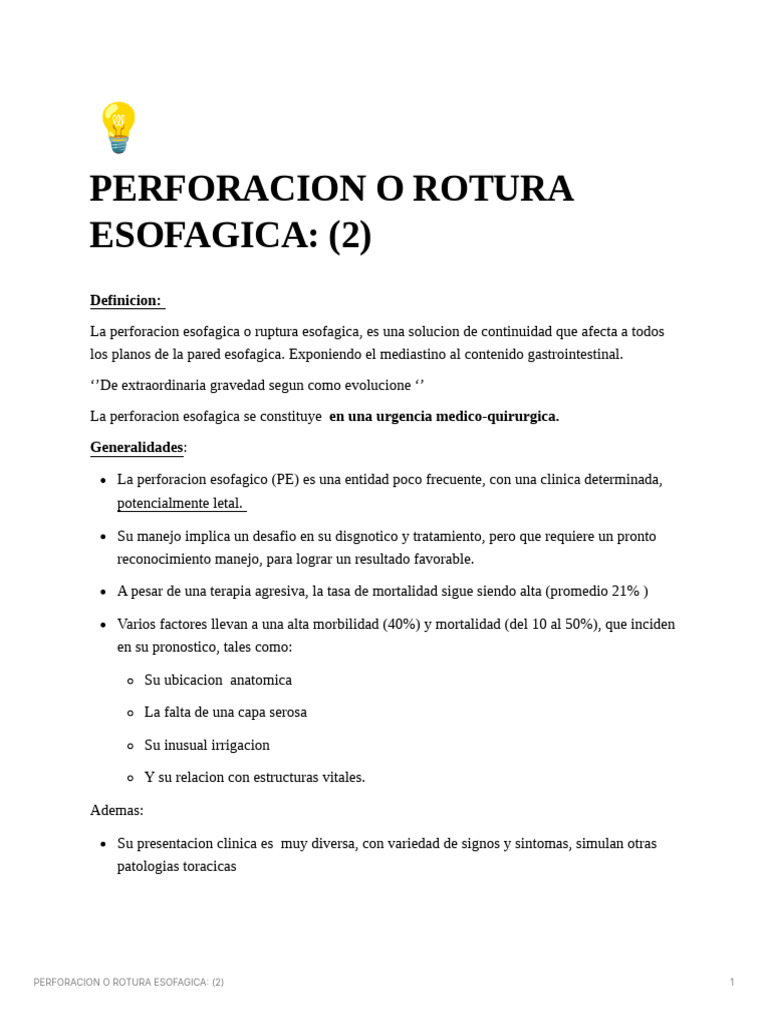 Perforación Esofágica: Diagnóstico y Causas | PDF | Septicemia | Causas ...