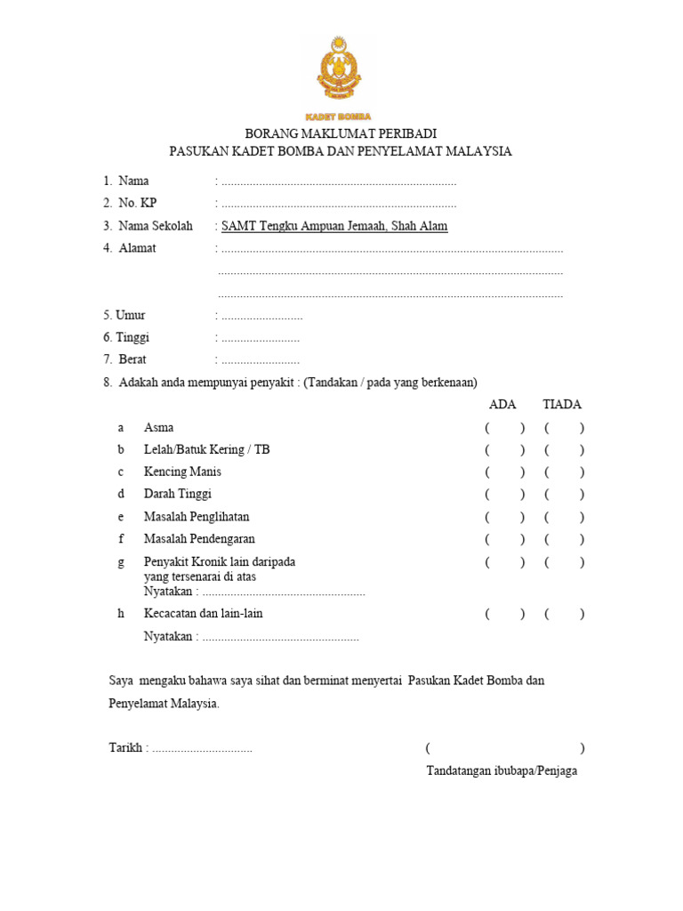 Lampiran A - Kadet Bomba | PDF