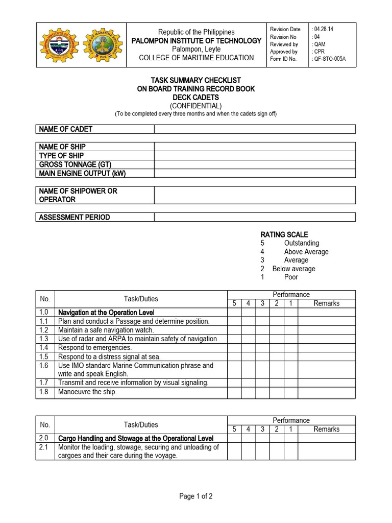 QF STO 005A Summary Checklist TRB | PDF | Ships | Navigation