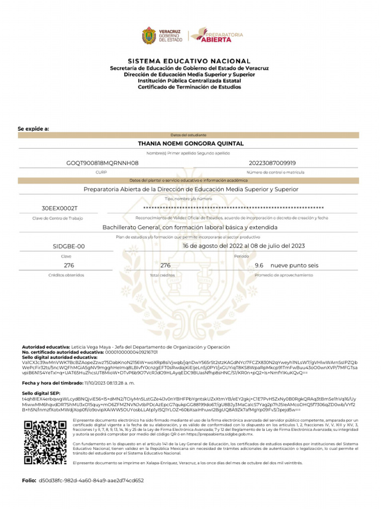 Certificado de Prepa 2024/2025 | PDF | Plan de estudios