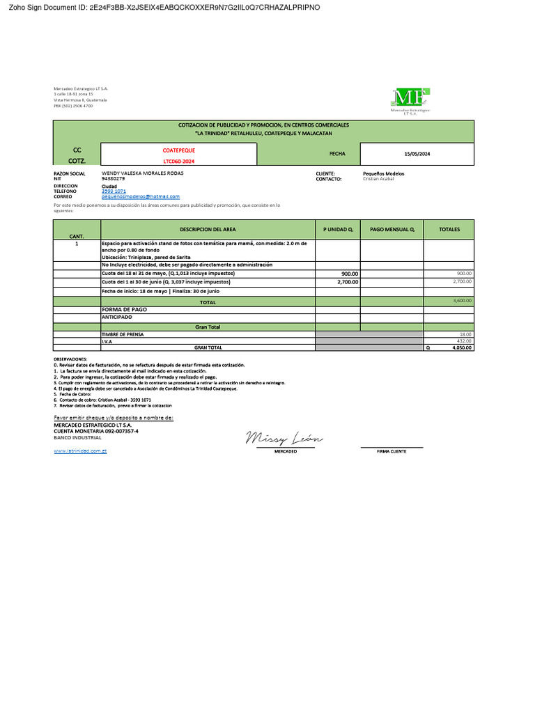COTIZACIÓN LTC060-2024 Stan de Fotos Cristian Acabal | PDF