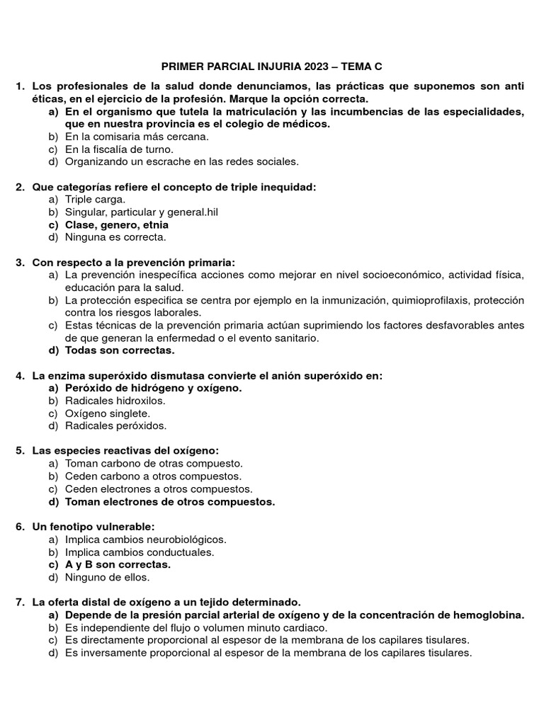 Primer Parcial Injuria - Tema C | PDF | Radical (Química) | Pulmón