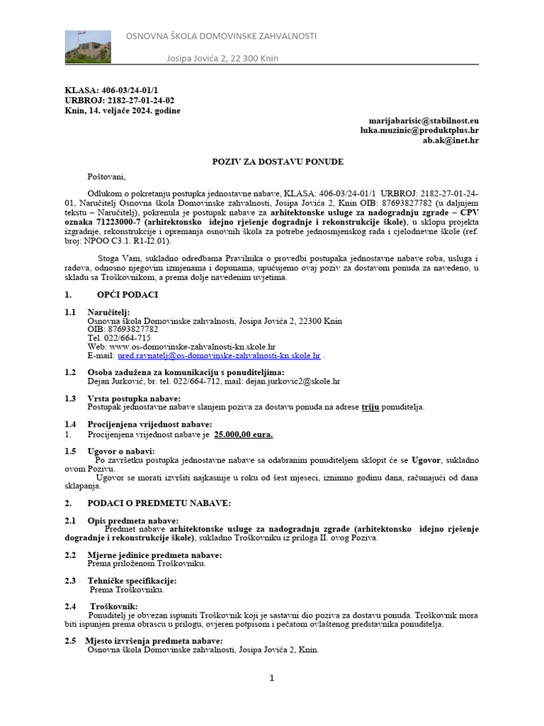 Poziv, Ponudbeni List I Troskovnik | PDF