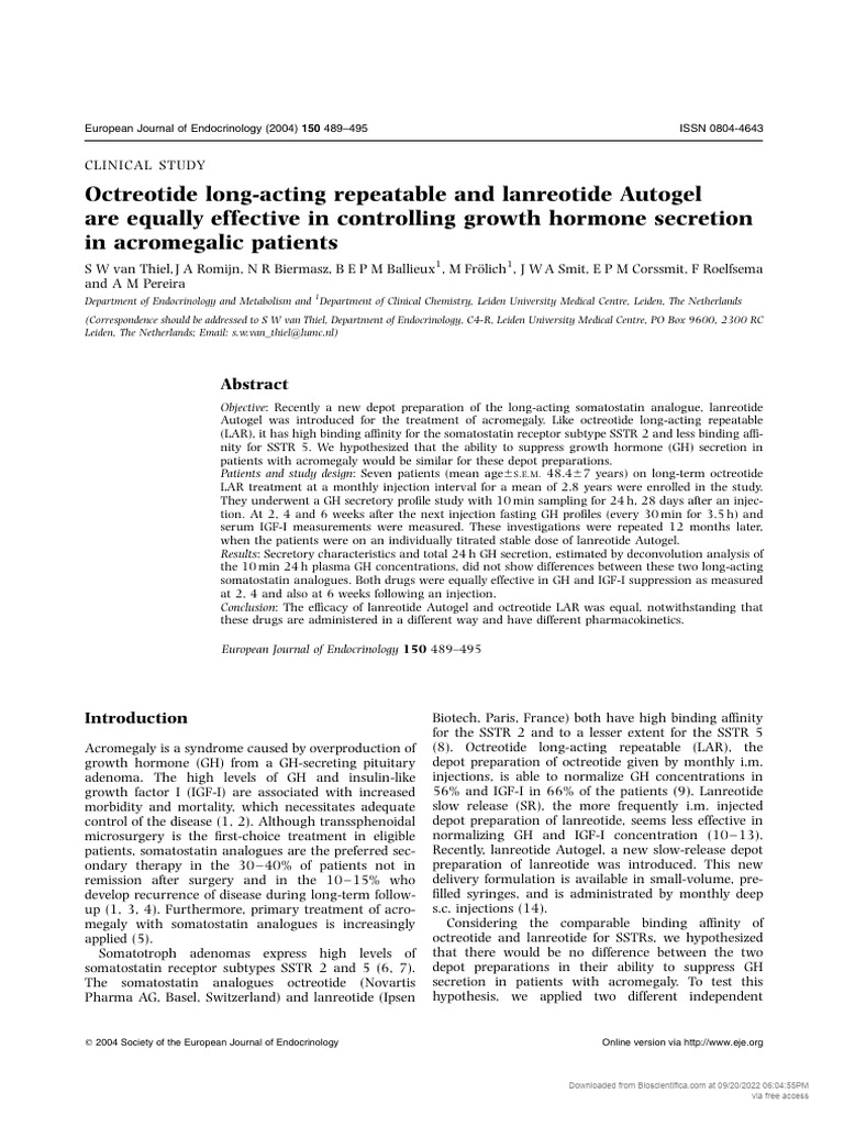 Octreotide Long-Acting Repeatable and Lanreotide Autogel Are Equally Effective in Controlling ...