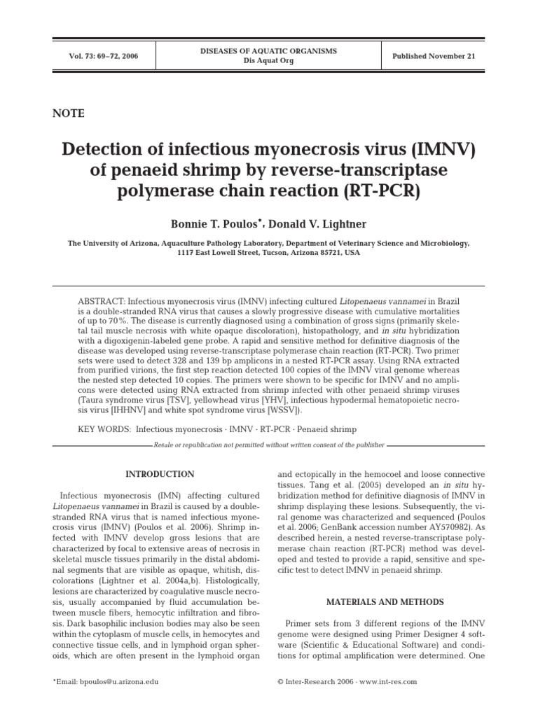 Poulos PCR de Imnv | PDF | Reverse Transcription Polymerase Chain ...