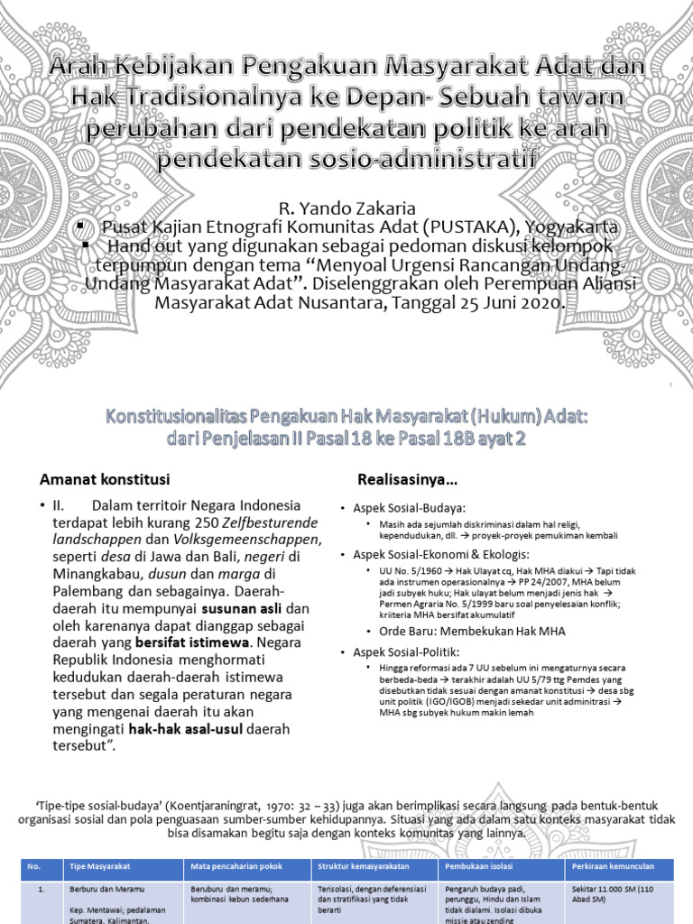 Bp. Yando Arah Kebijakan Pengakuan Masyarakat Adat Dan Hak Tradisionalnya Ke Depan Sebuah Tawarn ...