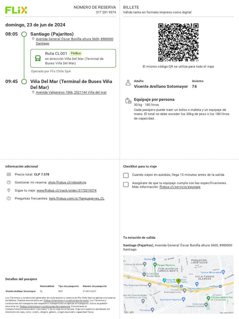Reserva FlixBus: Santiago a Viña Del Mar | PDF | Pasajero | Transporte ...