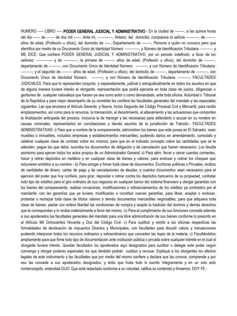 Modelo de PODER GENERAL JUDICIAL Y ADMINISTRATIVO | PDF | Bancos | Ley ...