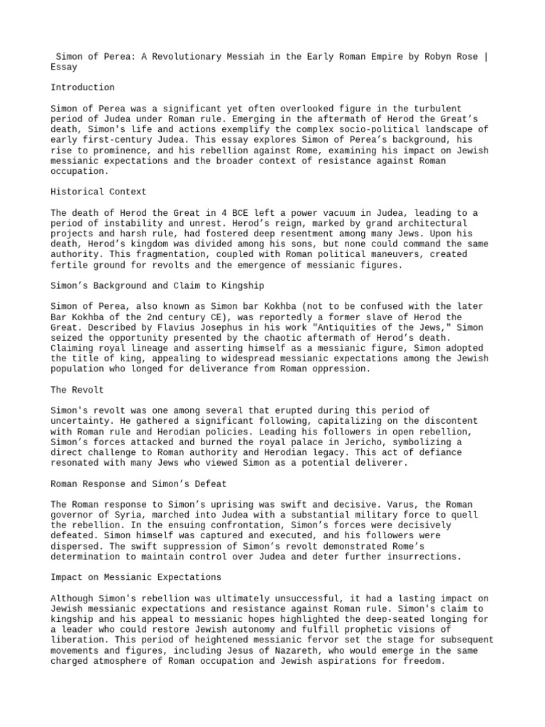 Simon of Perea - Revolutionary Messiah | PDF | Herod The Great | Judea