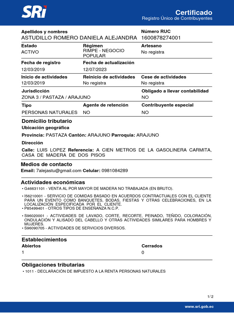 Ruc Daniela Astudillo | PDF