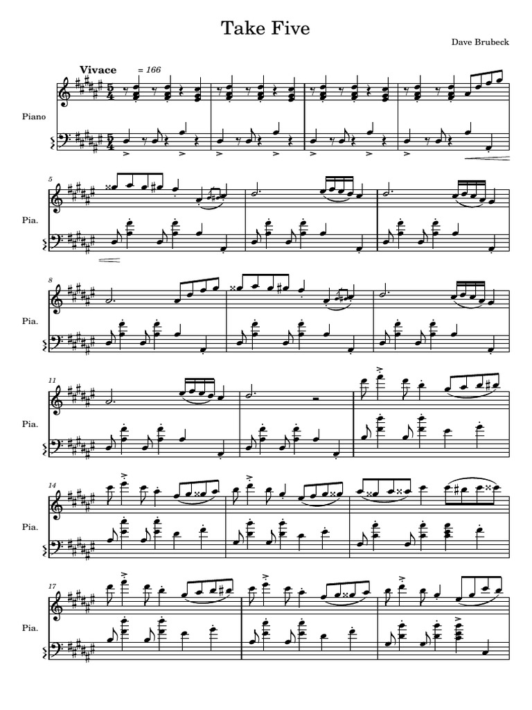 Take Five Dave Brubeck | PDF | Jazz | Columbia Records