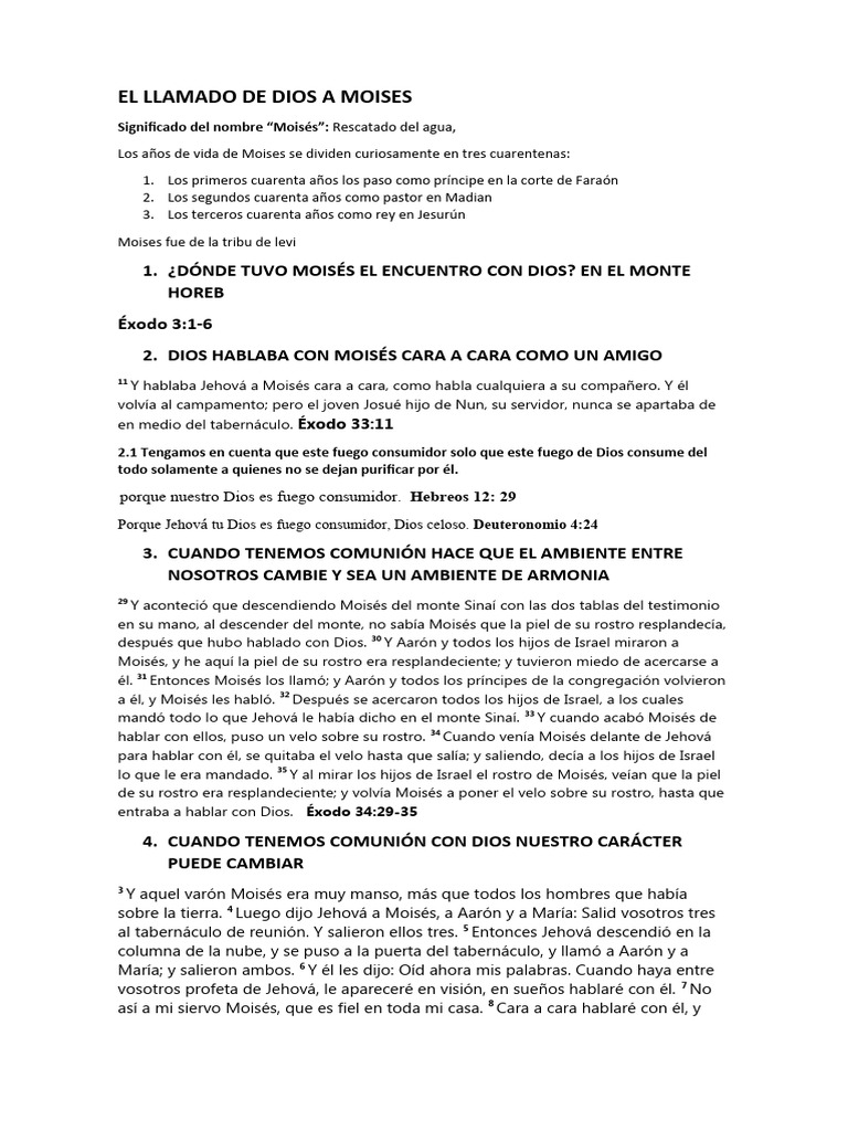 EL LLAMADO DE DIOS A MOISES | Descargar gratis PDF | Moisés | Libro del éxodo