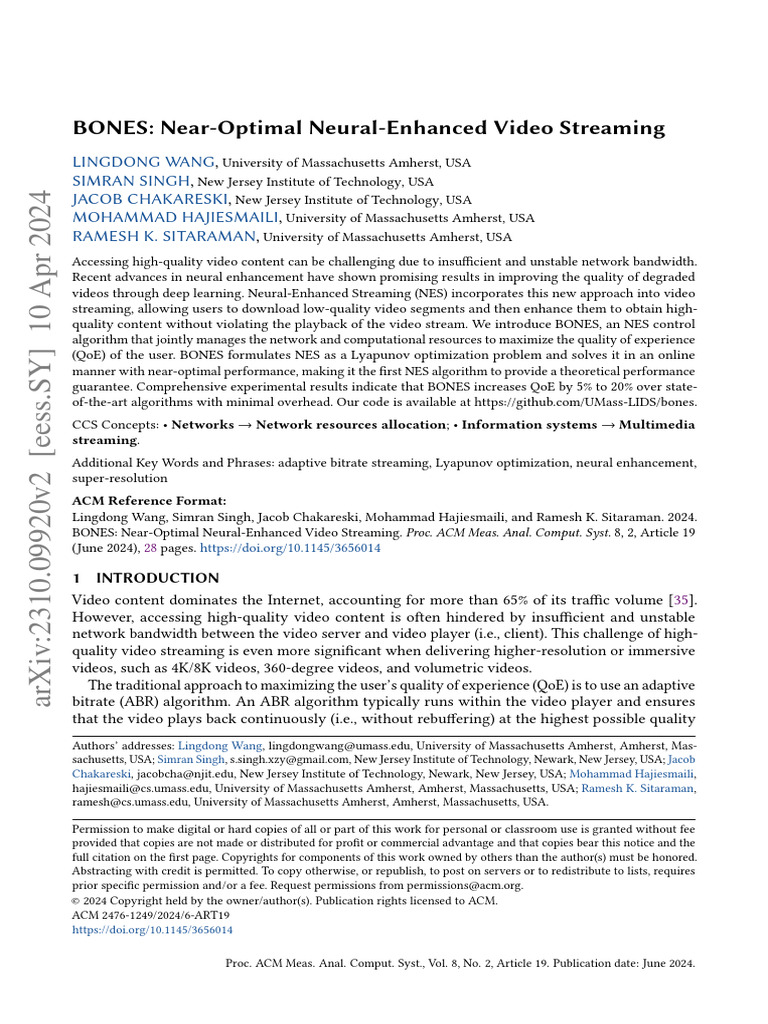 BONES: Near-Optimal Neural-Enhanced Video Streaming | PDF | Mathematical Optimization ...