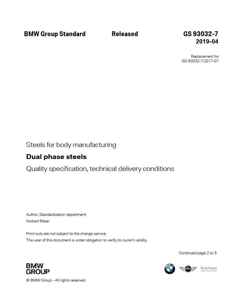 Dual Phase Steel Standards for BMW | PDF | Steel | Rolling (Metalworking)