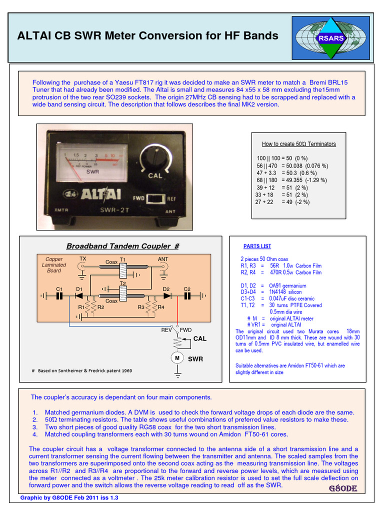 Altai Swr Meter Conversion for Hf Bands 1 31 | PDF | Printed Circuit ...