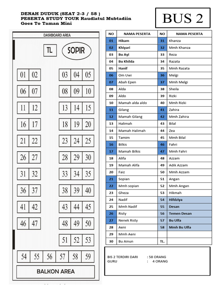 Denah Bis Study Tour Mubtadiin | PDF