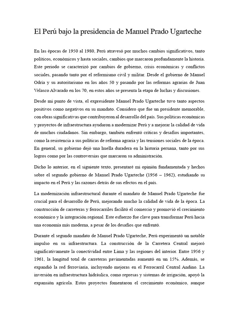 El Perú Bajo La Presidencia de Manuel Prado Ugarteche | PDF | Perú ...