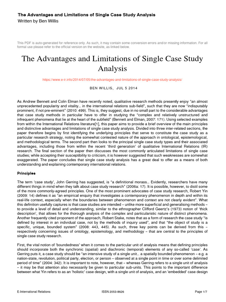 The Advantages and Limitations of Single Case Study Analysis | PDF ...