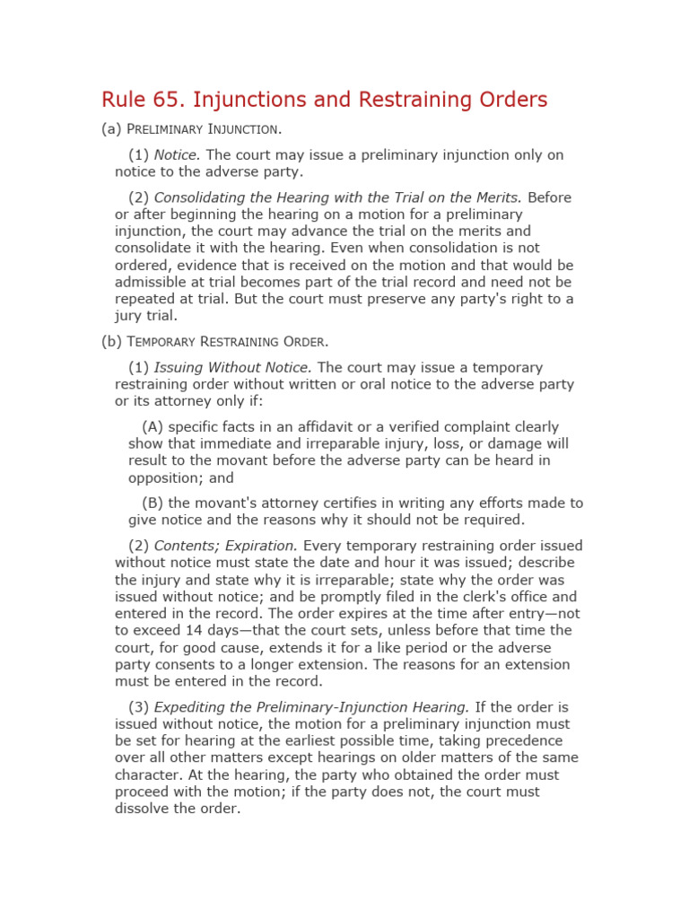 Rule 65 | PDF | Injunction | Civil Law (Common Law)