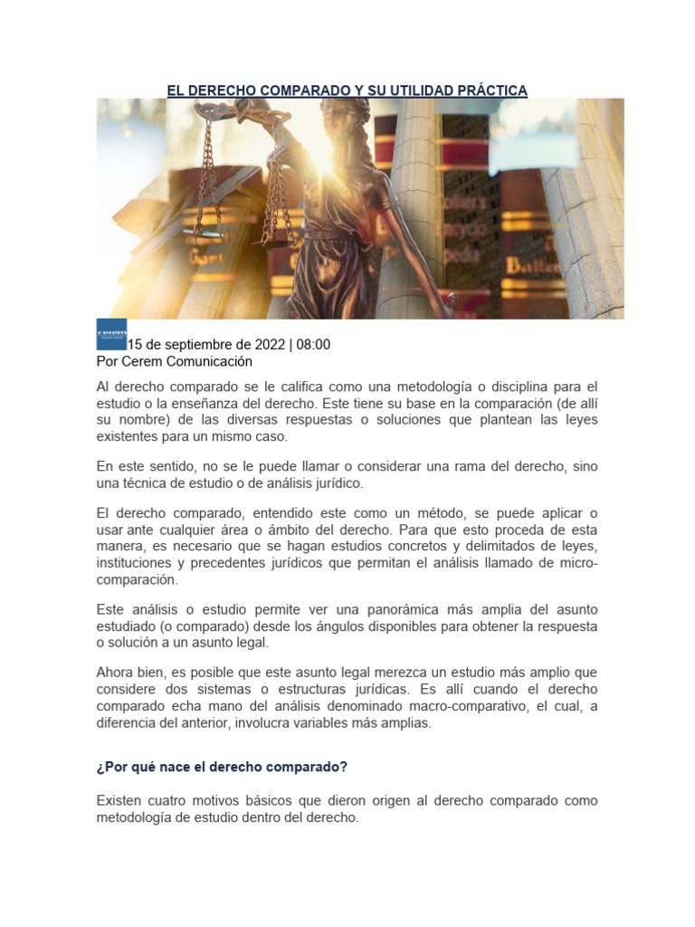 EL DERECHO COMPARADO Y SU UTILIDAD PRÁCTICA .. | PDF | Ley comparativa ...
