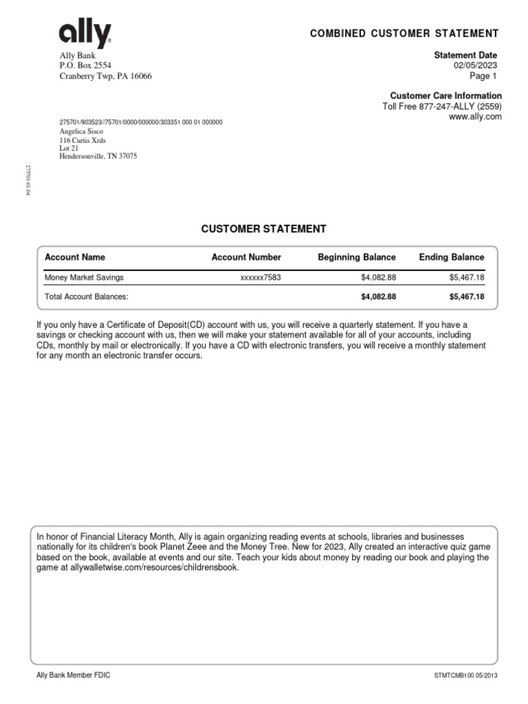 Ally Bank Statement | PDF | Overdraft | Banks