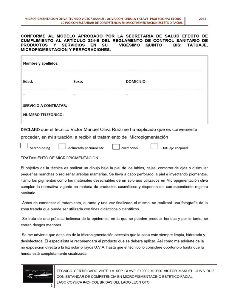 CONSENTIMIENTO INFORMADO | Descargar gratis PDF | Medicina CLINICA | Especialidades Medicas